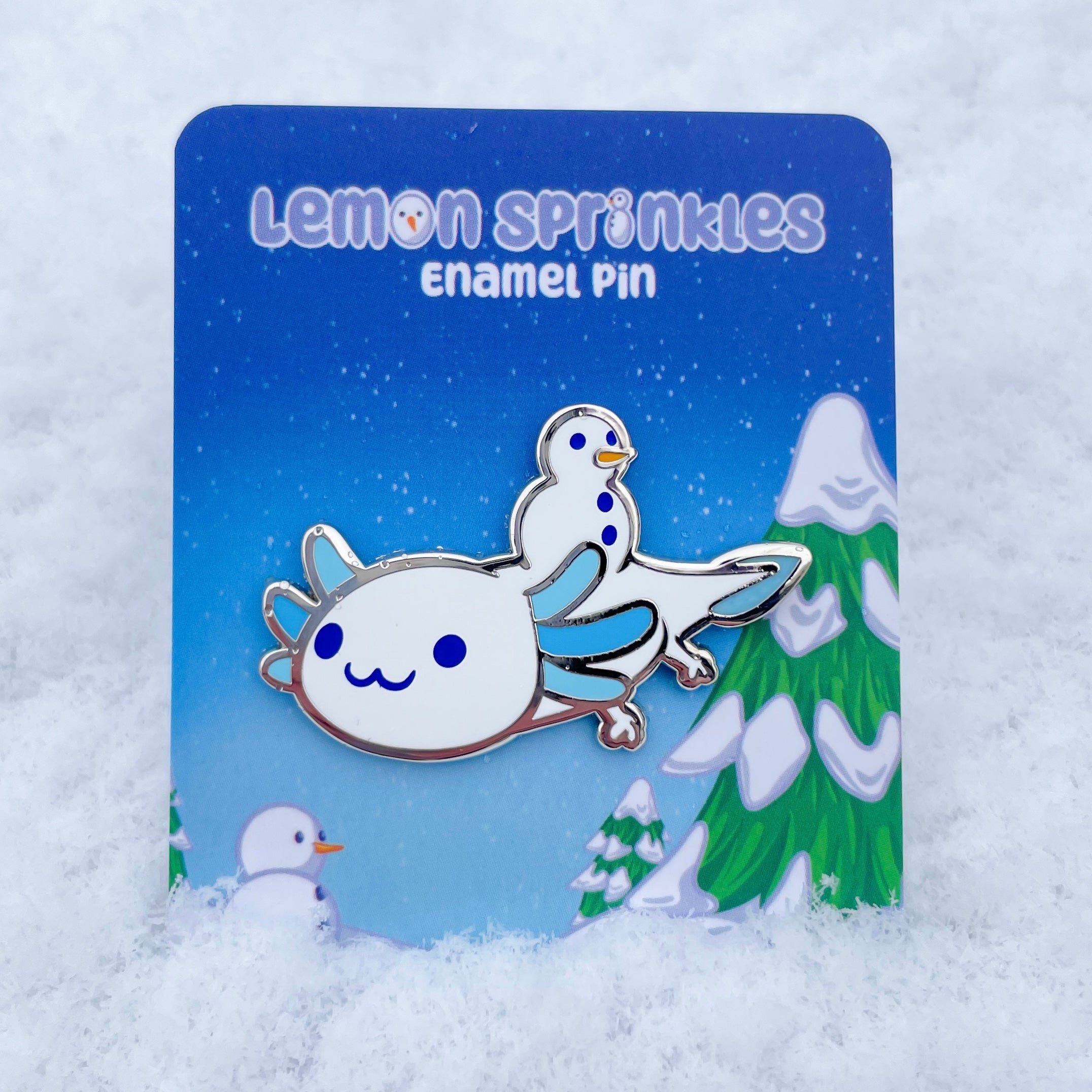 Winter Snowman Axolotl Enamel Pin – Lemon Sprinkles